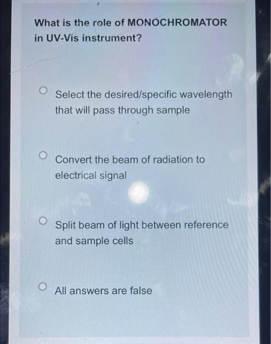 Solved What is the role of MONOCHROMATOR in UV-Vis | Chegg.com