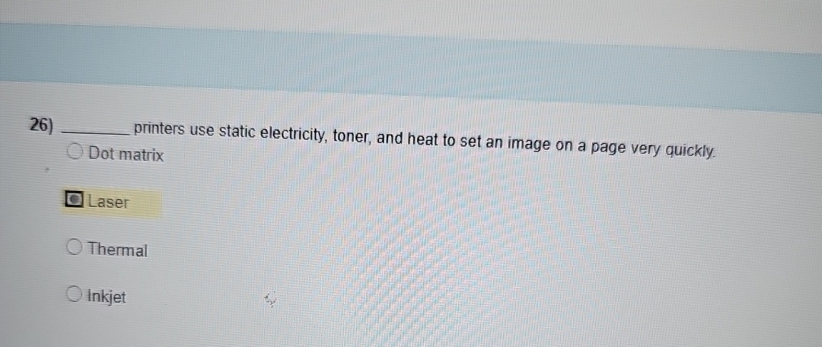 Solved ﻿printers use static electricity, toner, and heat | Chegg.com