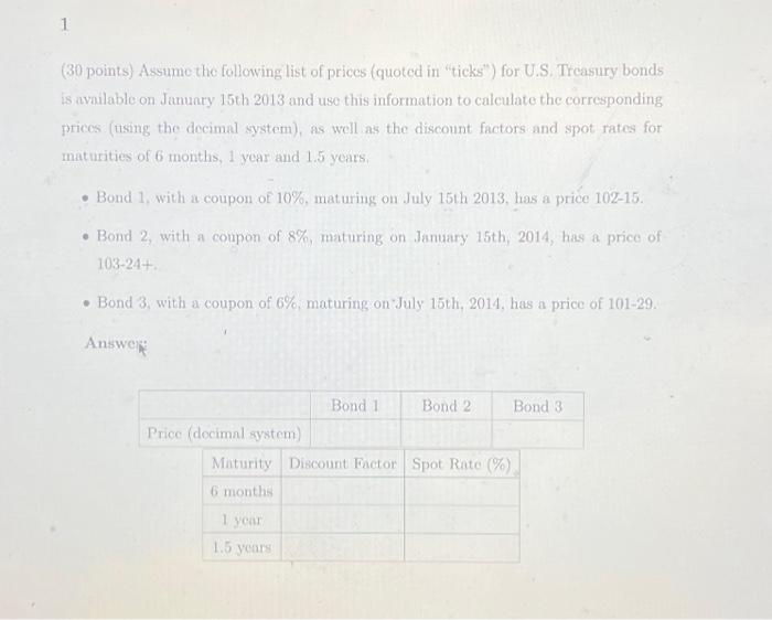Solved (30 points) Assume the following list of prices | Chegg.com