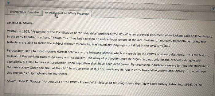 Solved Excerpt from Preamble An Analysis of the IWW's | Chegg.com