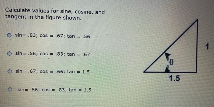 Solved Calculate values for sine, cosine, and tangent in the | Chegg.com