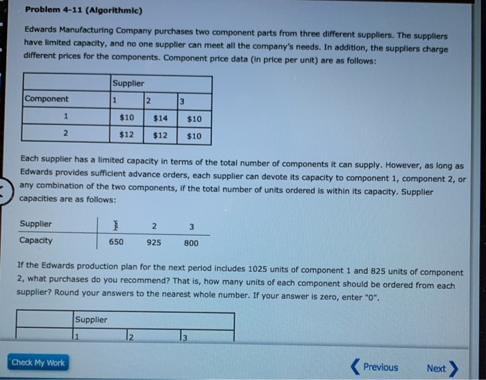 Solved Problem 4-11 (Algorithmic) Edwards Manufacturing | Chegg.com