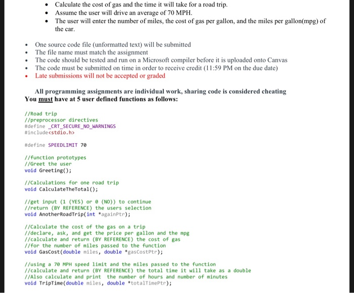 Solved • Calculate the cost of gas and the time it will take | Chegg.com