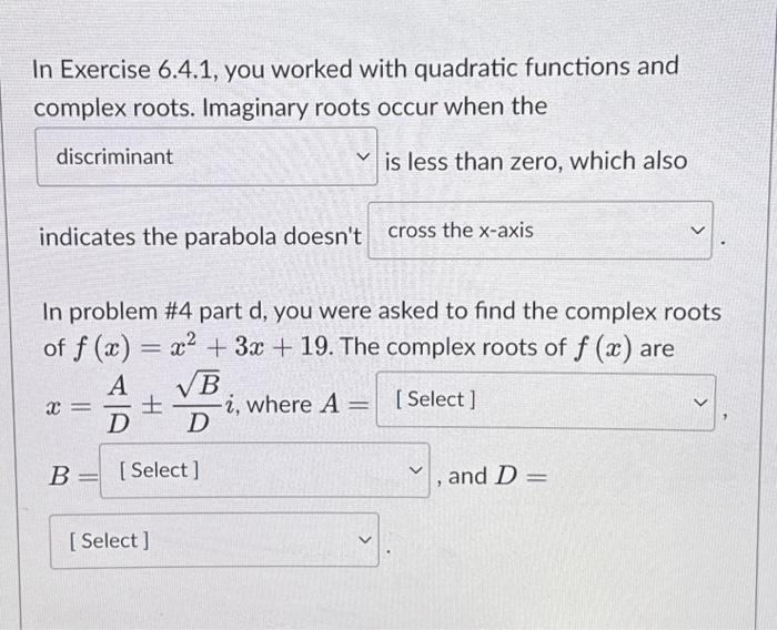 Solved In Exercise 6.4.1, you worked with quadratic | Chegg.com