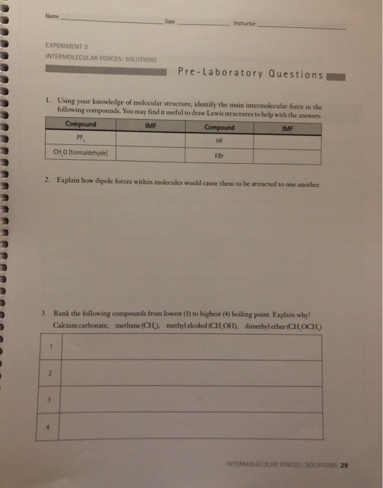 Solved Name Date Instructor EXPERIMENT 3 INTERMOLECULAR | Chegg.com