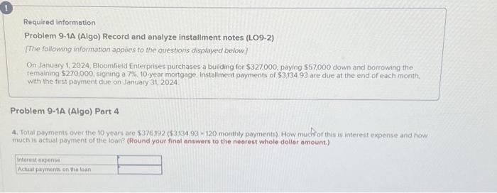 Solved Required information Problem 9.1A (Algo) Record and | Chegg.com