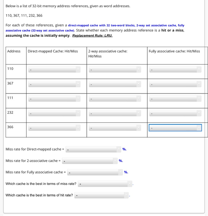 Solved Below is a list of 32-bit memory address references, | Chegg.com