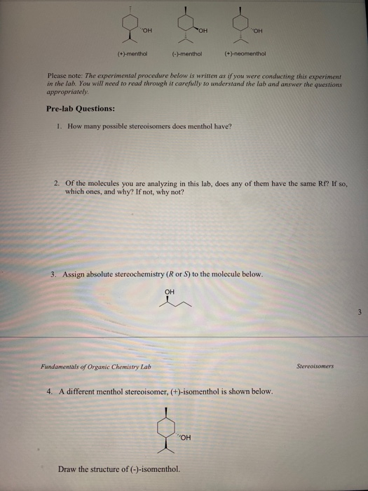 menthol (-)-menthol (+)-neomenthol Please note: | Chegg.com