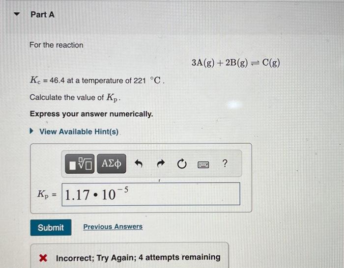 Solved The following reaction was carried out in a 3.00 L | Chegg.com