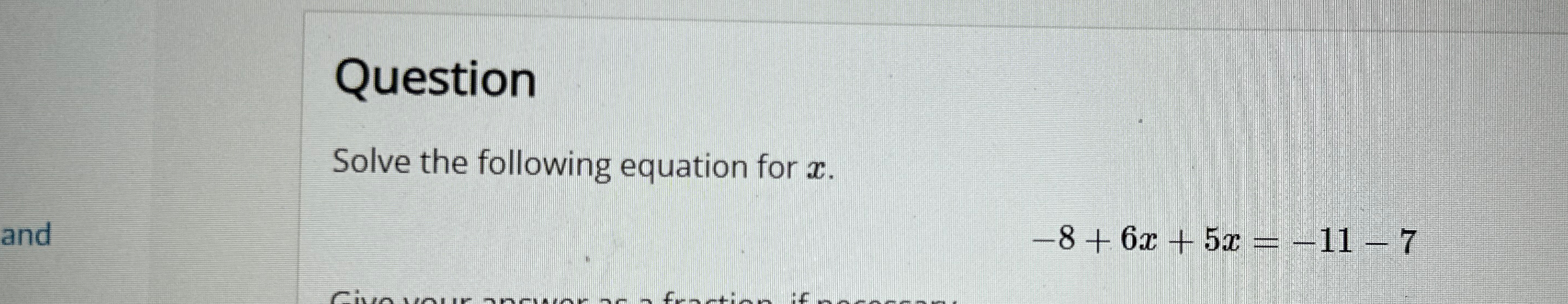 Solved QuestionSolve the following equation for | Chegg.com