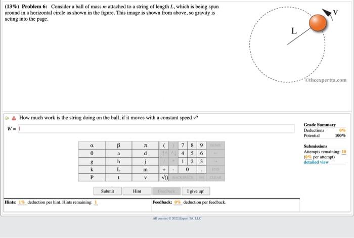 Solved (13\%) Problem 6: Consider a ball of mass \( m \) | Chegg.com
