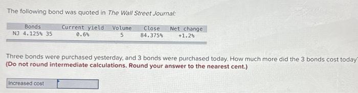 Solved The following bond was quoted in The Wall Street | Chegg.com