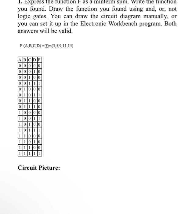 Solved 1. Express the function F as a minterm sum. Write the | Chegg.com