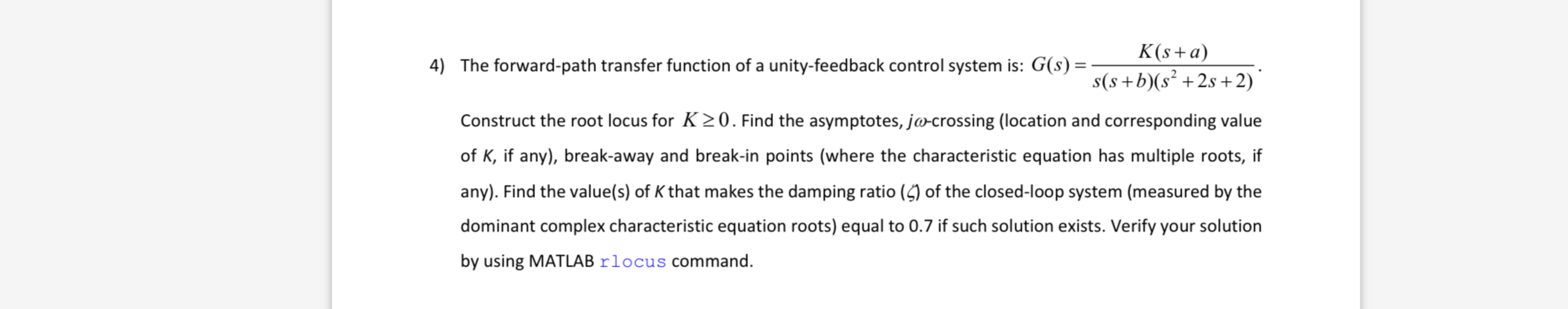 Solved The forward-path transfer function of a | Chegg.com