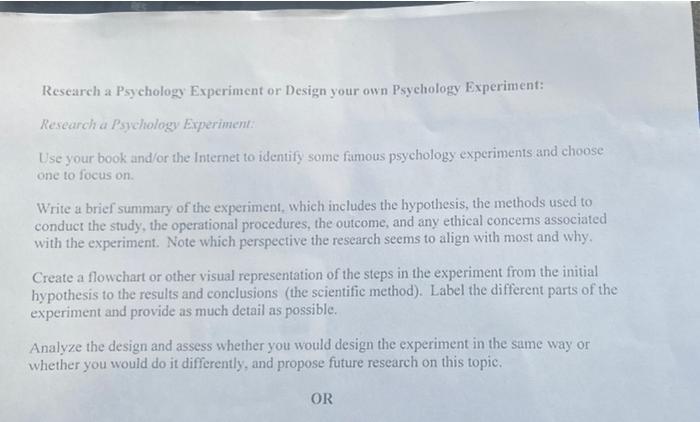 Solved Research a Psychology Experiment or Design your own | Chegg.com