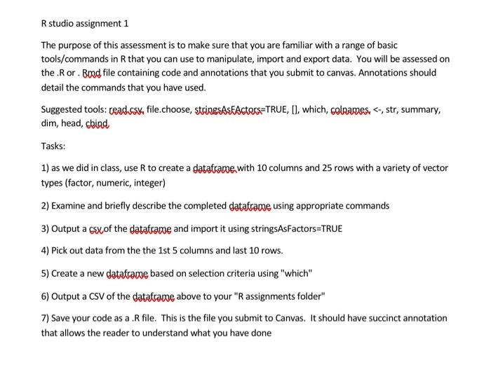 Solved R studio assignment 1 The purpose of this assessment | Chegg.com