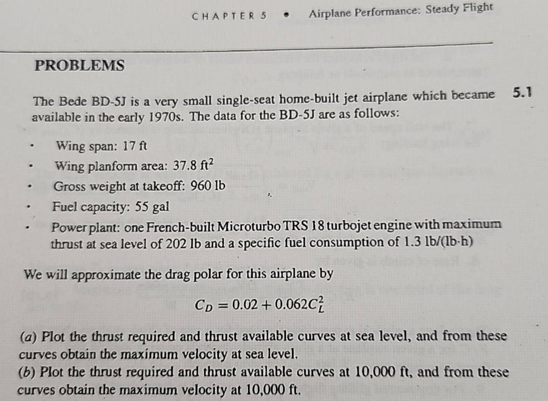 Solved (5.7)For the BD-5J, ﻿plot the power required and | Chegg.com