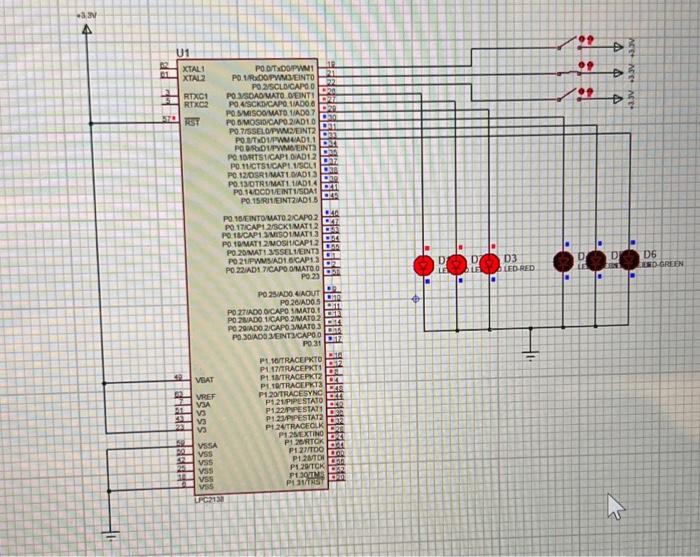 Solved write a code for lpc2138 to blink the 3 red leds when | Chegg.com
