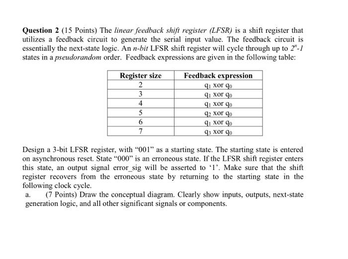 Solved Question 2 (15 Points) The linear feedback shift | Chegg.com