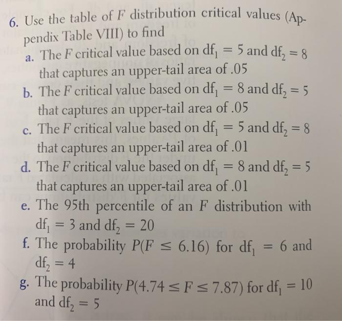 Solved 6. Use the table of F distribution critical values | Chegg.com