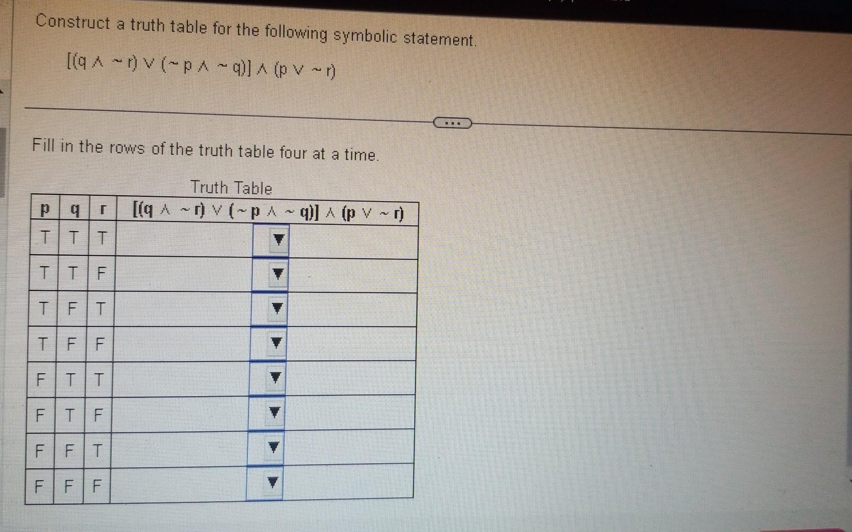 Solved Construct a truth table for the statement. | Chegg.com
