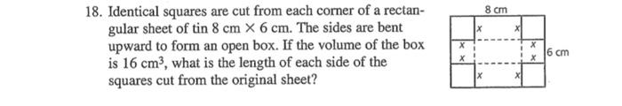 Solved 18. Identical squares are cut from each corner of a | Chegg.com