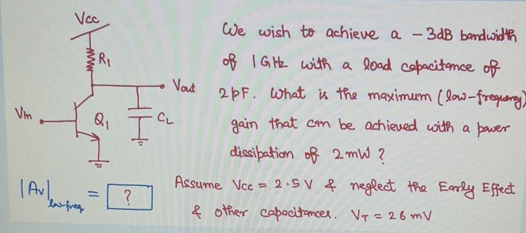Solved Vec We wish to achieve a -3dB bandwidth www Vout Vin | Chegg.com