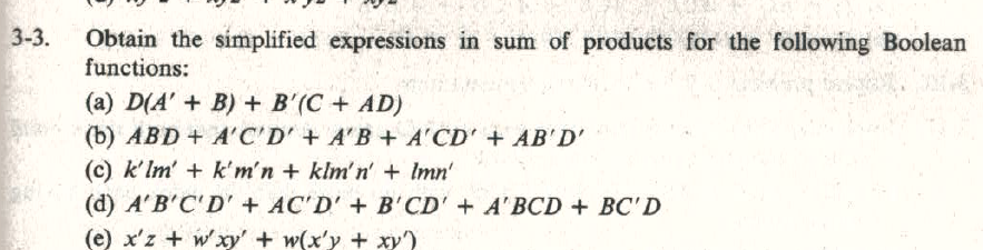 Solved 3-3. ﻿Obtain the simplified expressions in sum of | Chegg.com