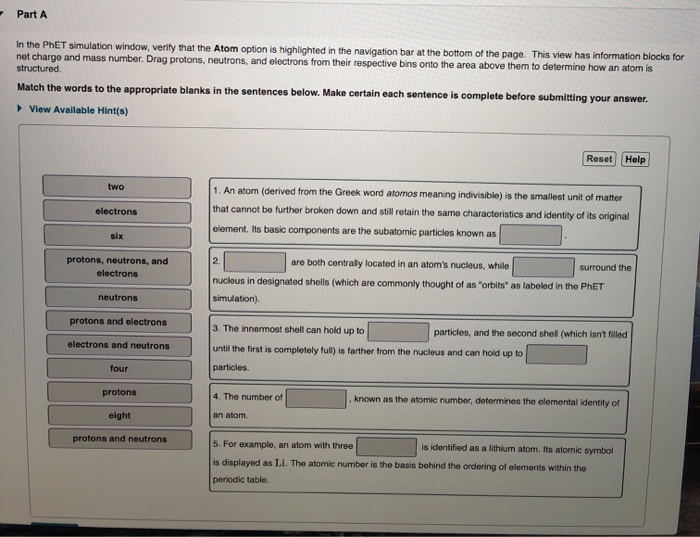 Solved Part A In the PhET simulation window, verify that the | Chegg.com