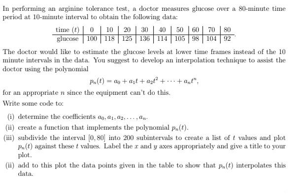 Solved In performing an arginine tolerance test, a doctor | Chegg.com