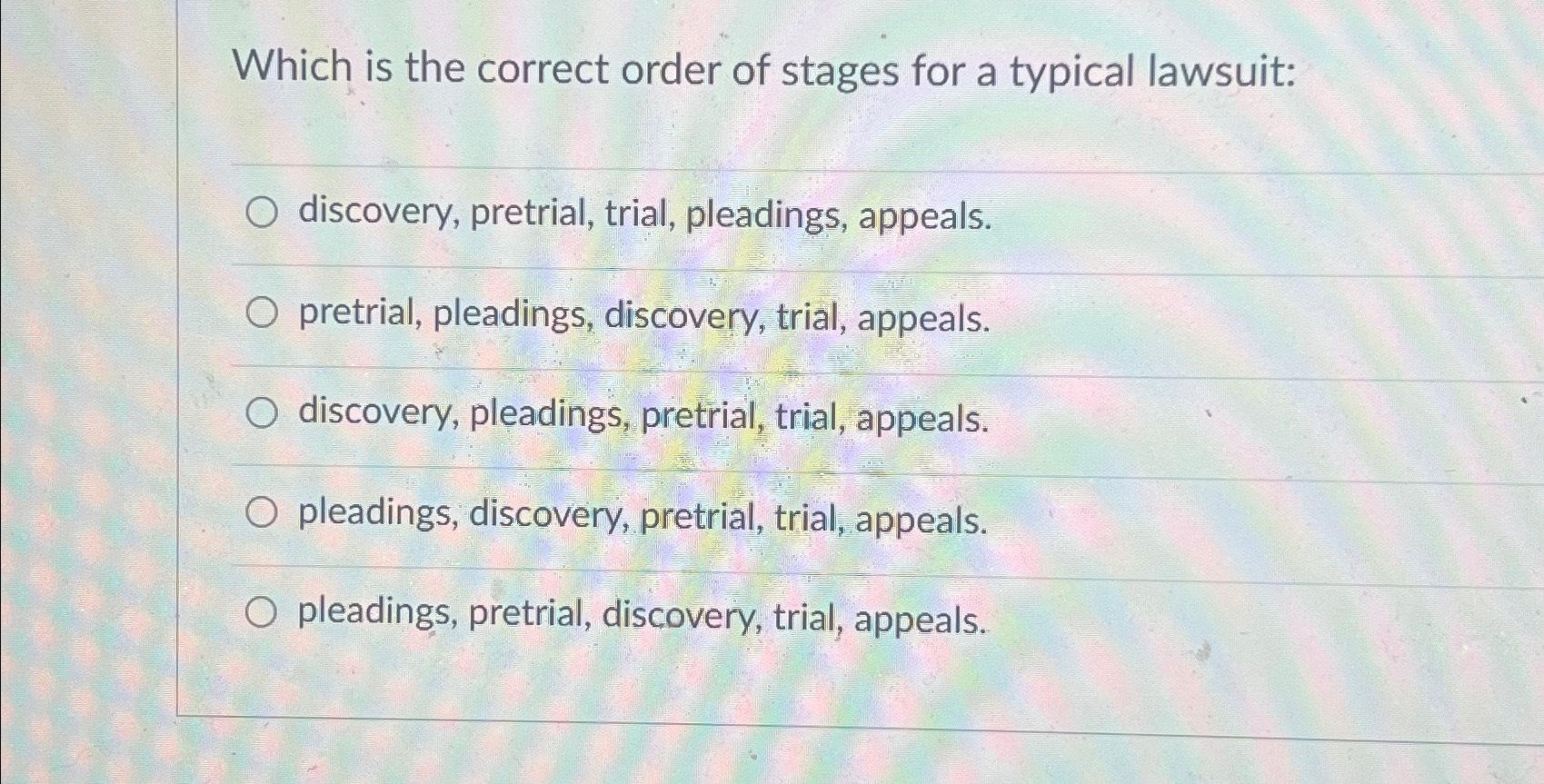 Solved Which is the correct order of stages for a typical | Chegg.com