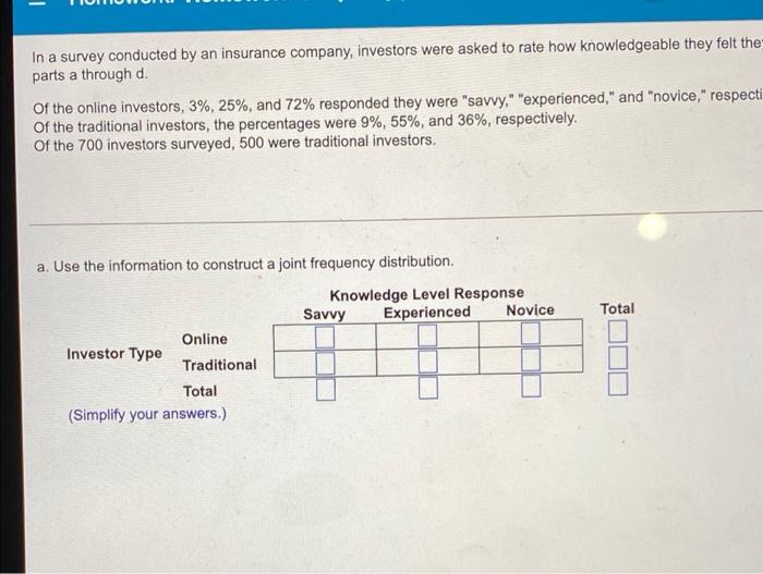 Solved a. joint frequency distribution b. joint relative | Chegg.com