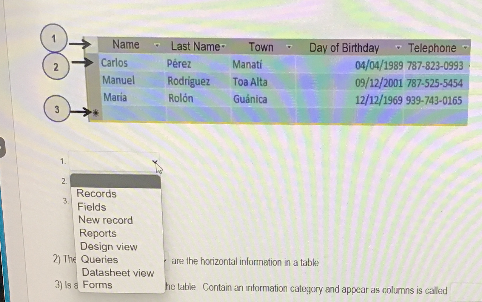 Identify the following areas:RecordsFieldsNew | Chegg.com