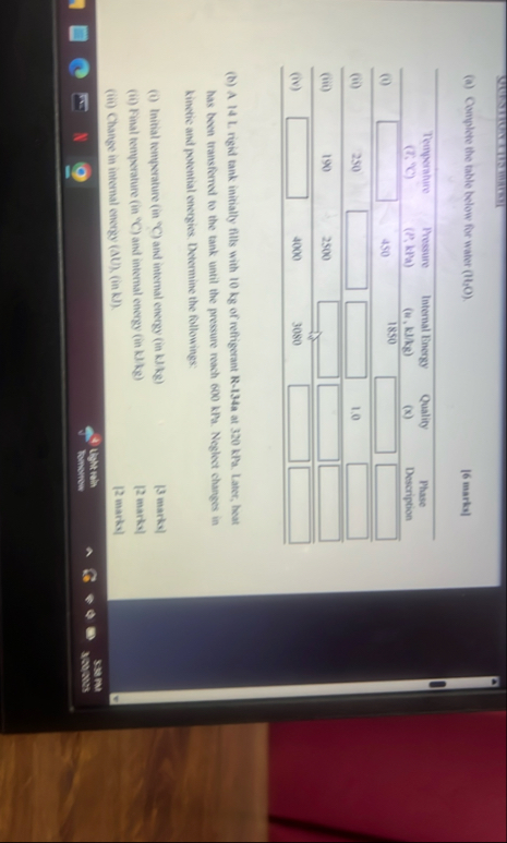 Solved (a) ﻿Complete the table below for water (14,O).|6 | Chegg.com