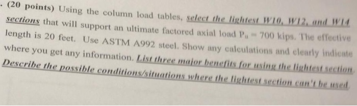 Solved • (20 points) Using the column load tables, select | Chegg.com