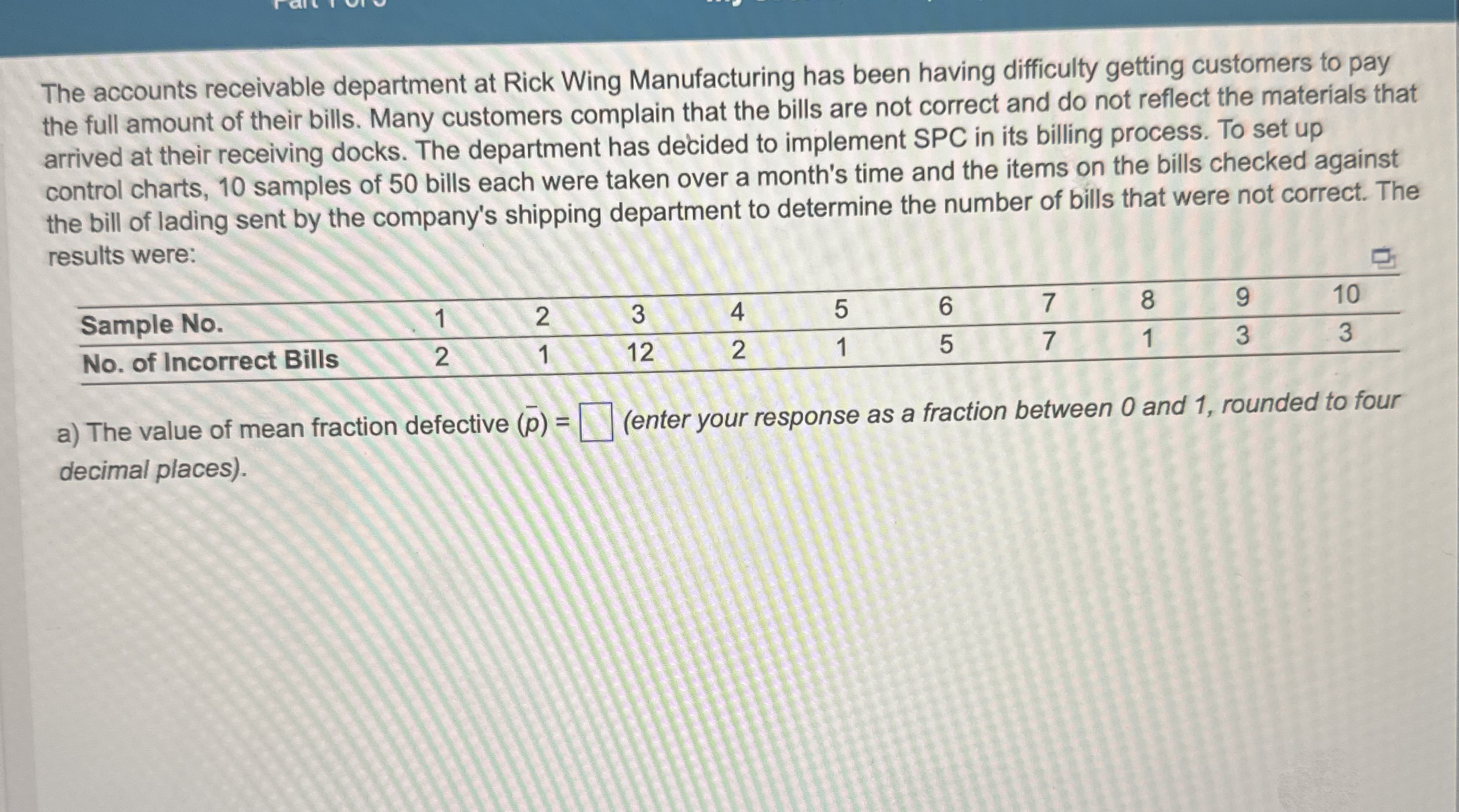 Solved The accounts receivable department at Rick Wing | Chegg.com