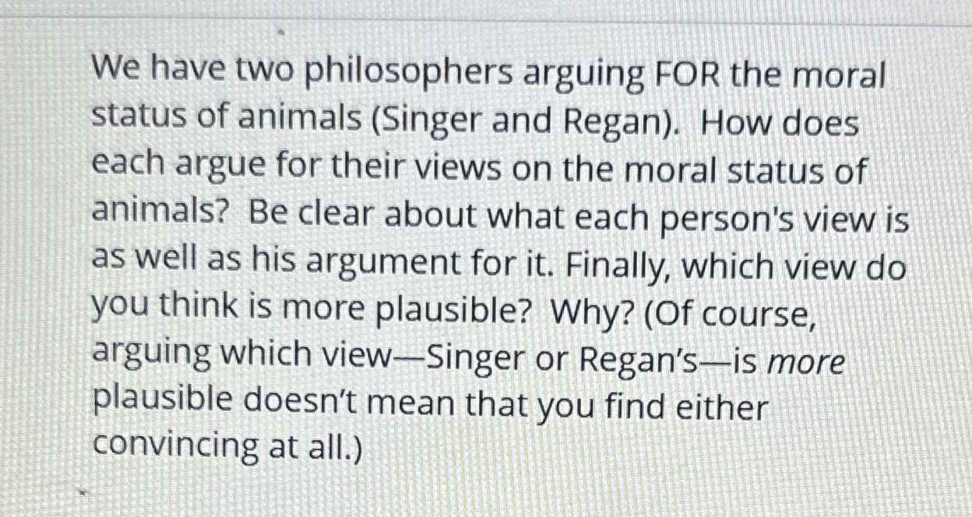 Solved We have two philosophers arguing FOR the moral status | Chegg.com