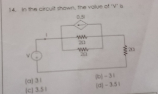 Solved In the circuit shown, the value of ' V ' | Chegg.com