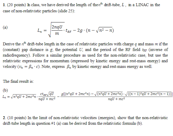 Solved (20 ﻿points) ﻿I class, we have derived the length of | Chegg.com