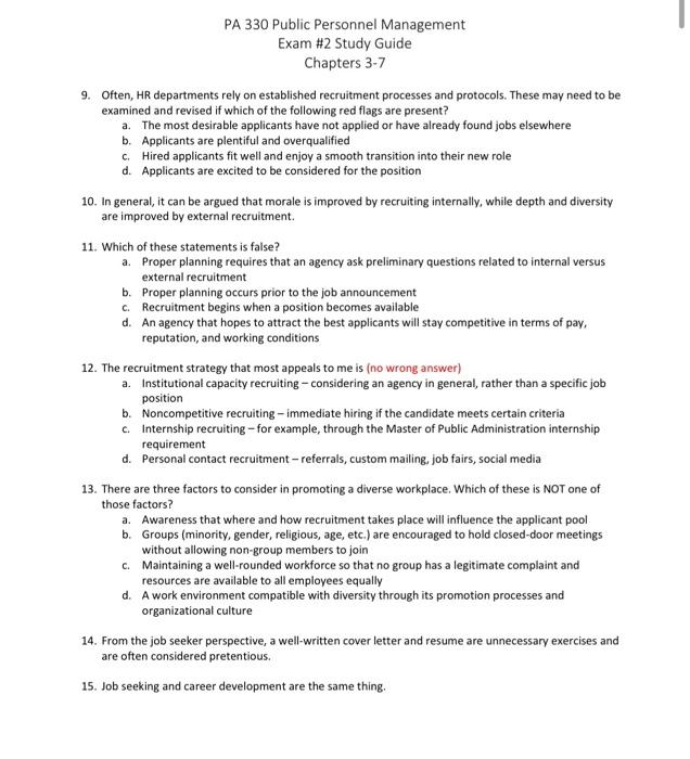 Solved PA 330 Public Personnel Management Exam \#2 Study | Chegg.com