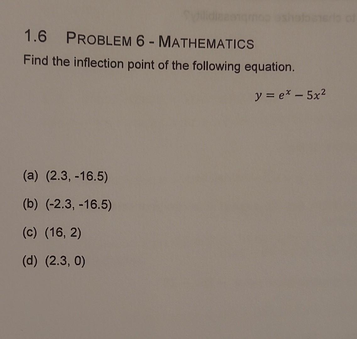 Solved 1.6 PROBLEM 6 - MATHEMATICS Find the inflection point | Chegg.com
