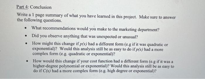 Solved Part 4: Conclusion Write a 1 page summary of what you | Chegg.com