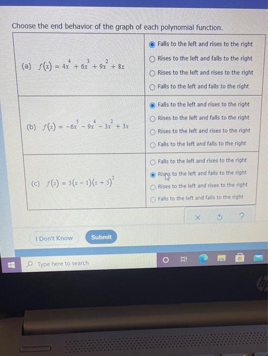 Solved Choose the end behavior of the graph of each | Chegg.com