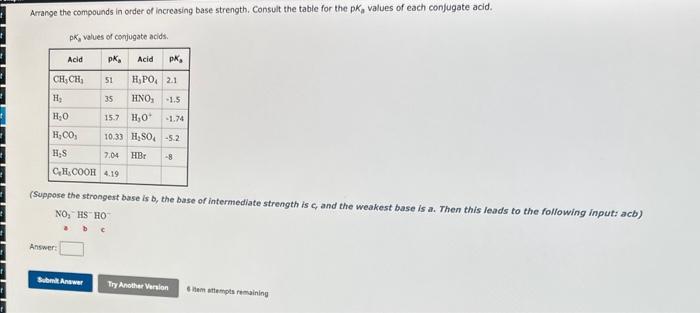Solved Arrange the compounds in order of increasing base | Chegg.com