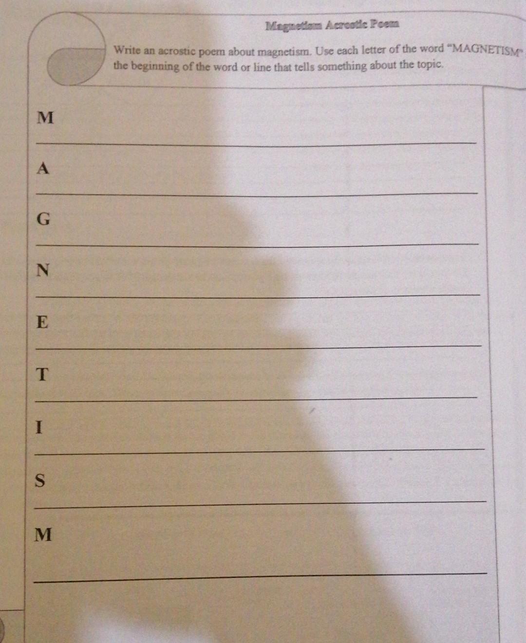 Solved Magnetiam Aerootte Poem Write an acrostic poem about | Chegg.com