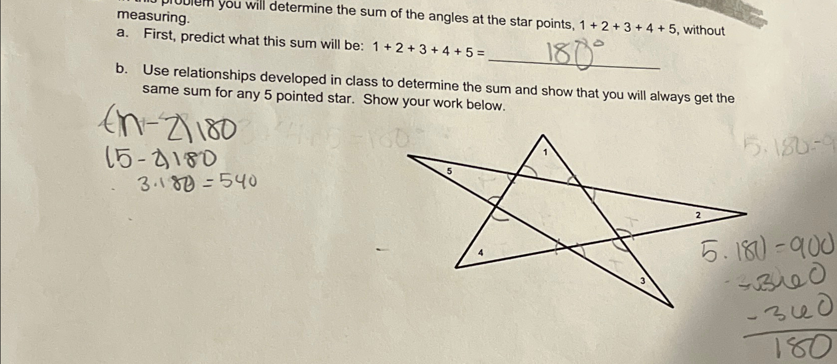 Solved measuringyou will determine the sum of the angles at | Chegg.com