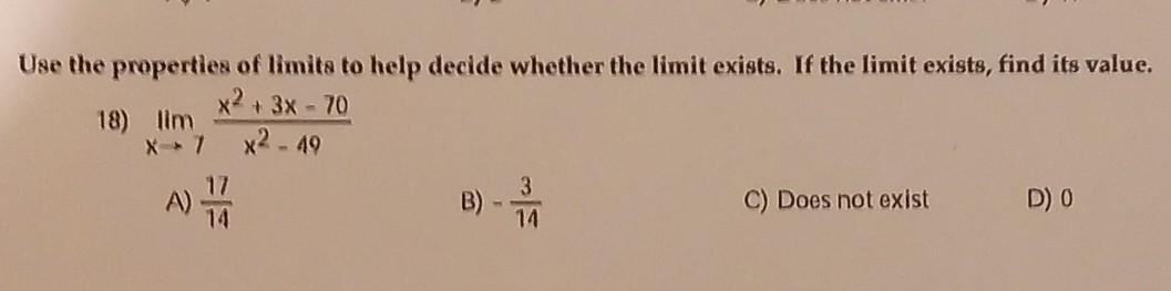 Solved Use the properties of limits to help decide whether | Chegg.com
