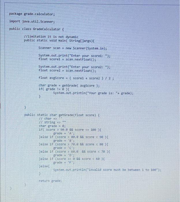 Solved package grade.calculator import java.util.Scanner; | Chegg.com
