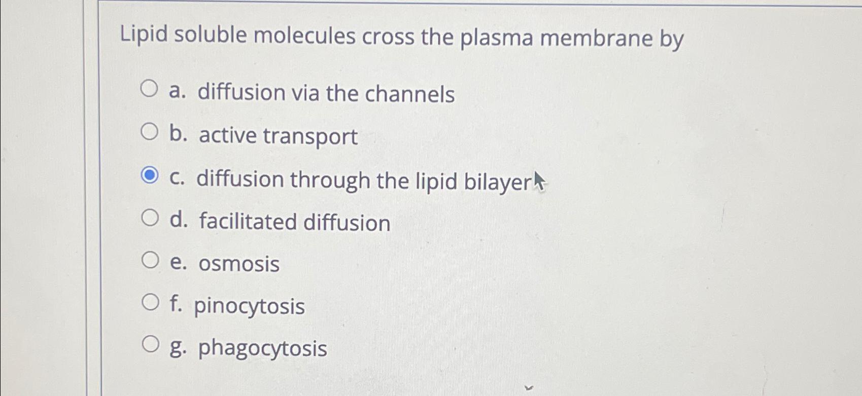 Solved Lipid soluble molecules cross the plasma membrane | Chegg.com