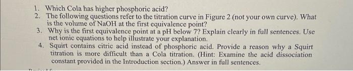 Figure 21. Which Cola has higher phosphoric acid? 2. | Chegg.com